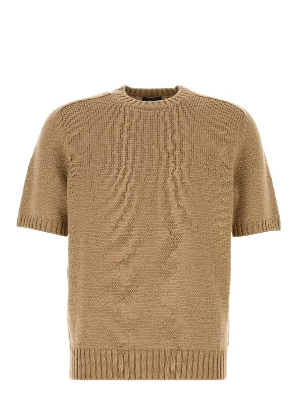 Prada Short-sleeved Crewneck Jumper - Camel Brown