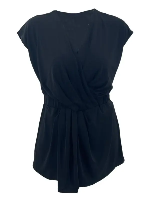 Max Mara V-neck Sleeveless T-shirt With Pleated Detailing - Black
