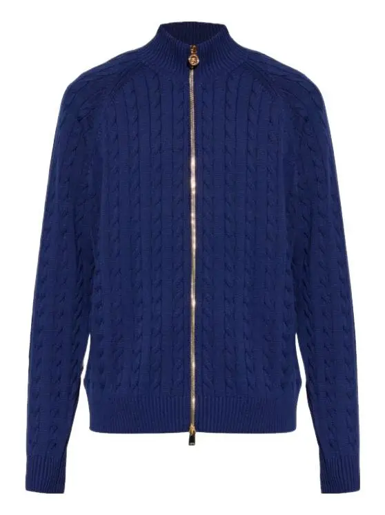 Versace Stand-up Collar Zipped Cardigan - Blue