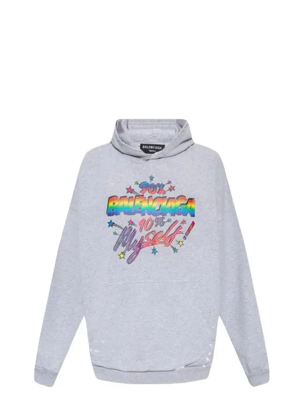 Balenciaga Graphic Distressed Hoodie - Gray