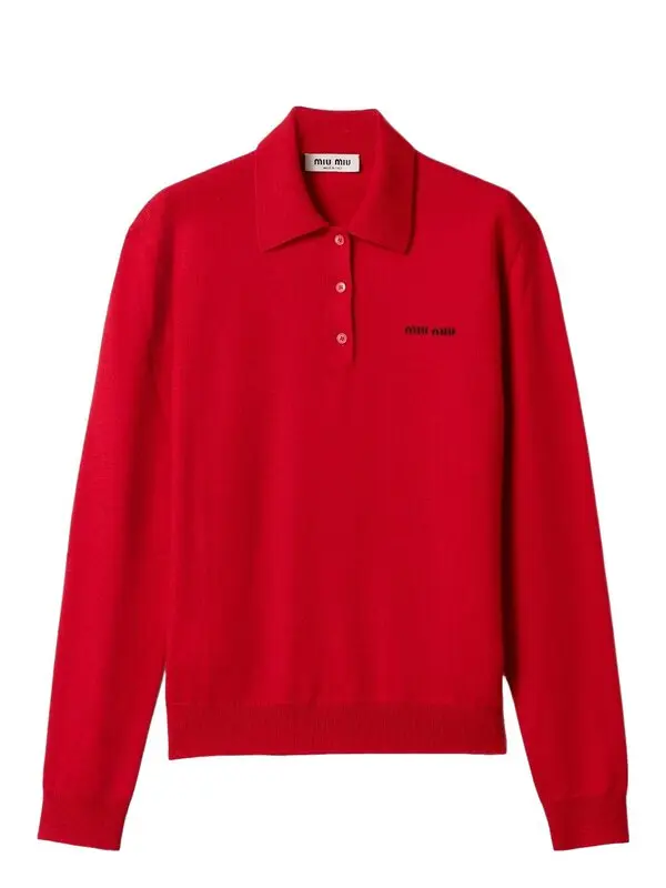 Miu Miu Logo Embroidered Knitted Polo Shirt - Red