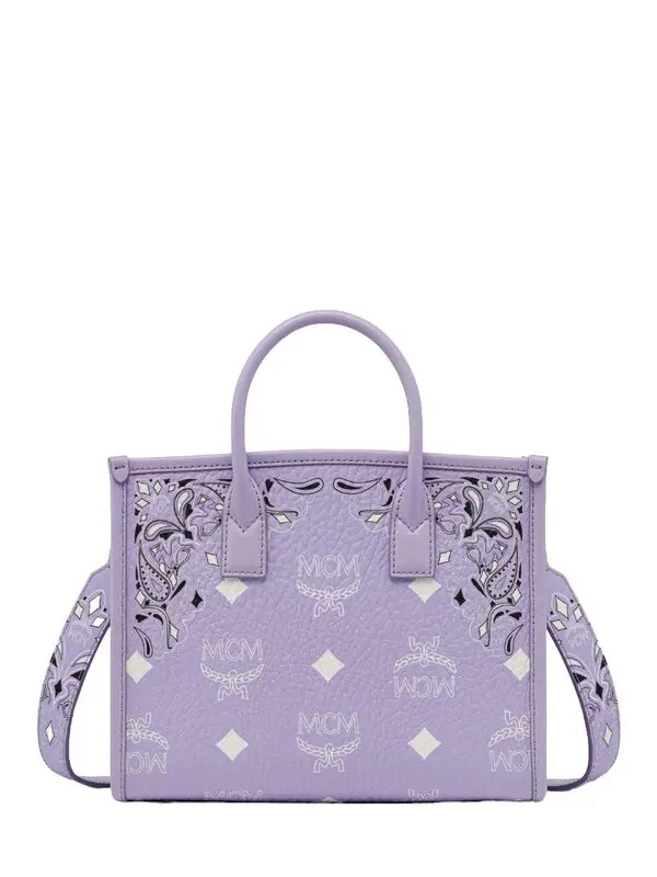 Mcm Top Handle Shoulder Bag With Visetos Strap - Purple