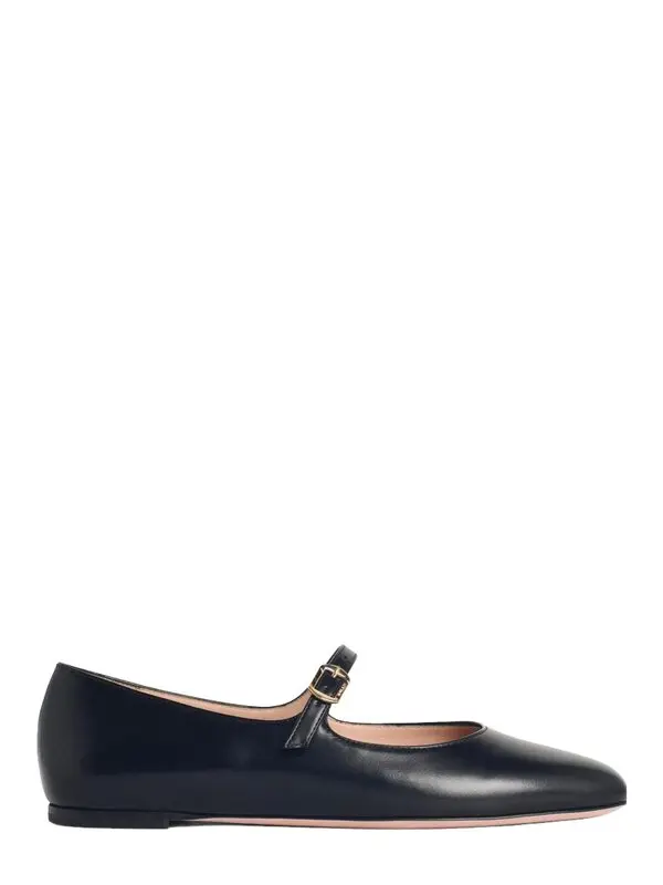 Bally Rina Leather Ballet Flats With Gold Metal Buckle - Black
