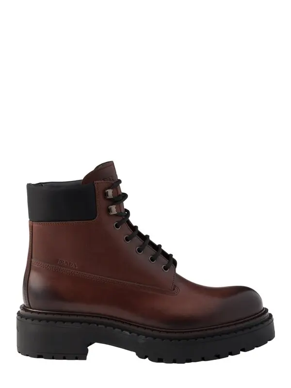 Prada Leather And Re-nylon Work Boots - Ebony