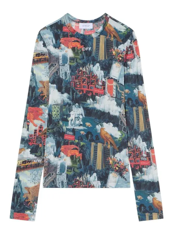 Off-White Printed Long Sleeve Crewneck Top - Multicolor