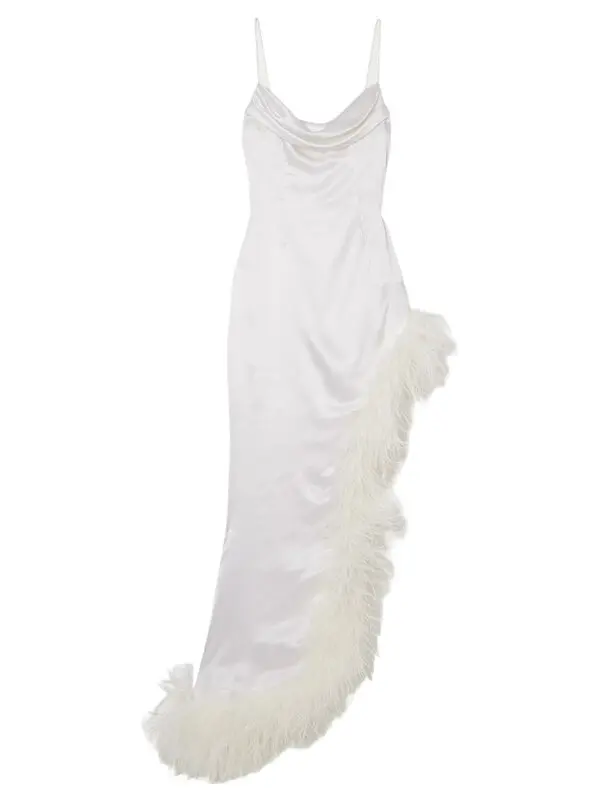 Alessandra Rich Feather-trimmed Silk Gown - White