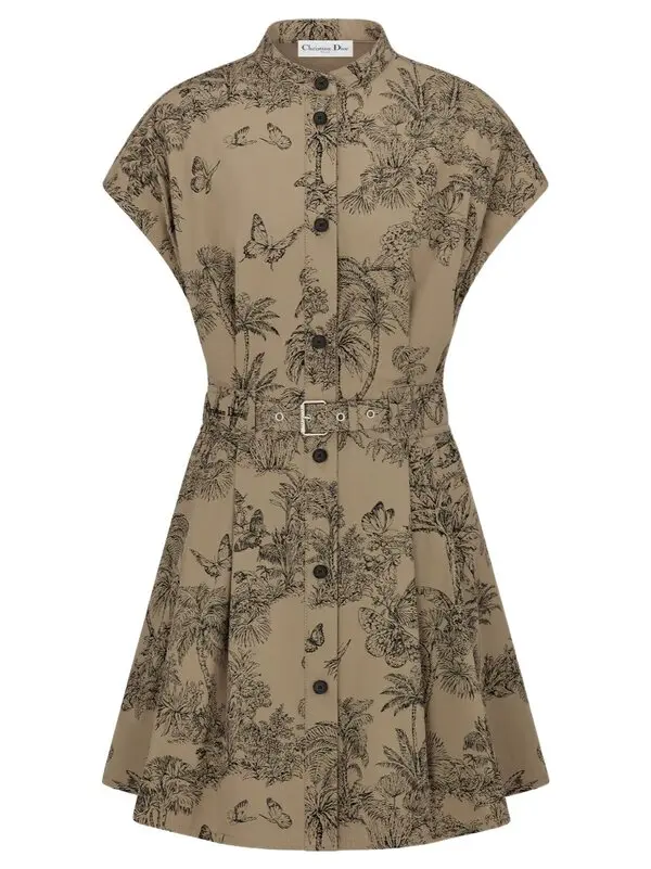 Dior Short Shirt Dress With Flared Silhouette - Beige