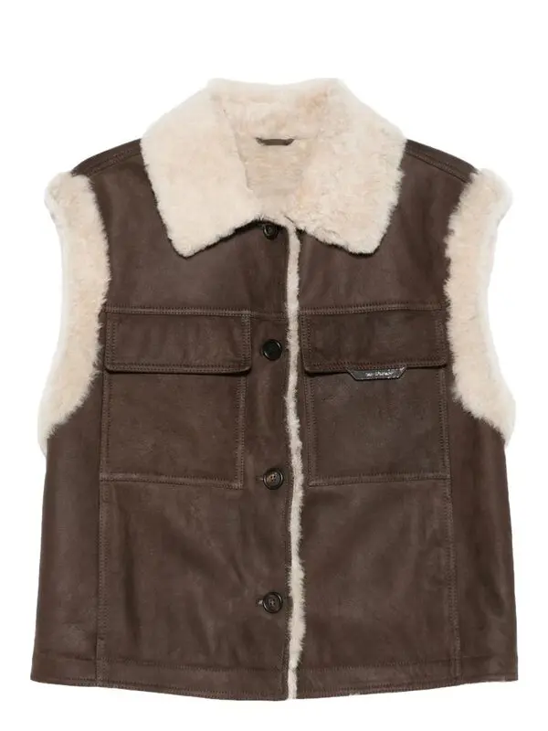 Brunello Cucinelli Buttoned Shearling Waistcoat - Brown