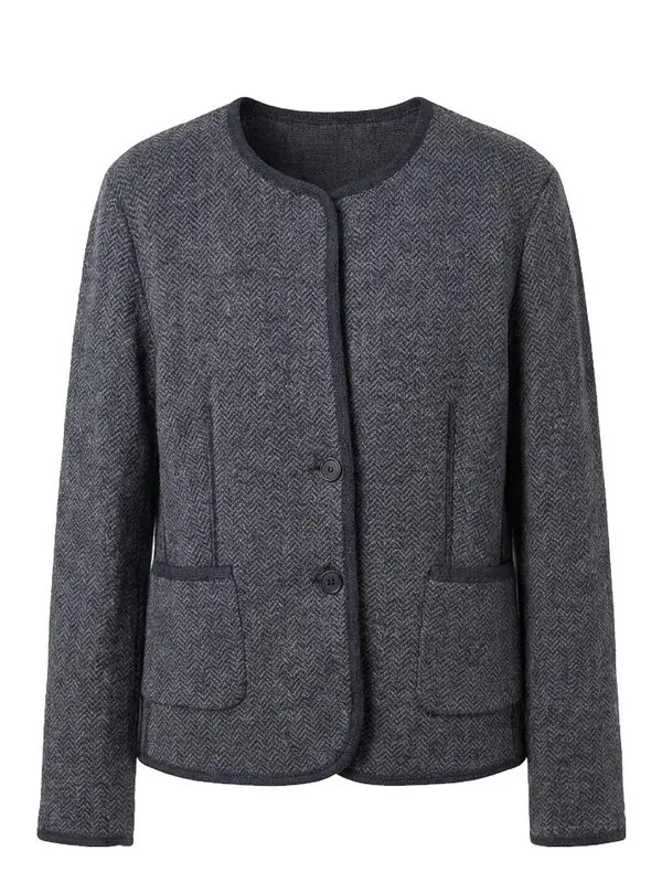Max Mara Herringbone Long Sleeve Jacket - Blue