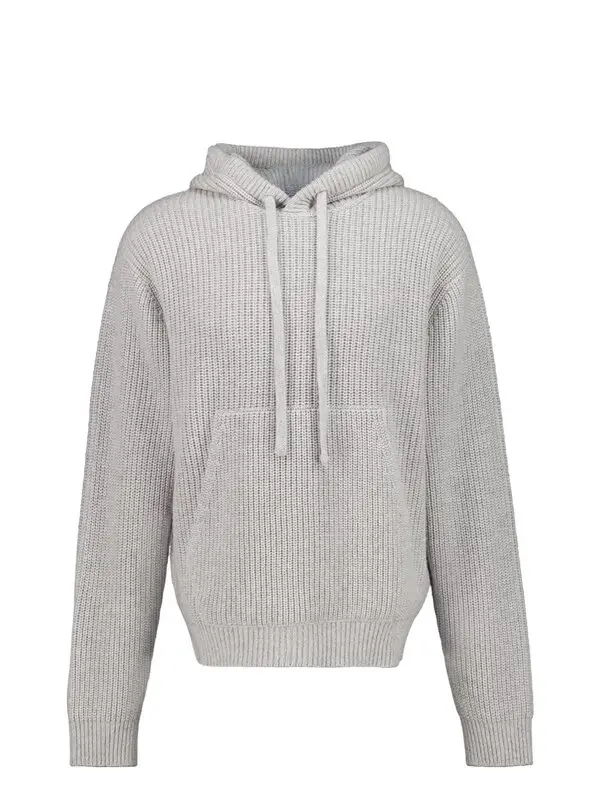 Palm Angels Curved Logo Ribbed Knit Hoodie - Gray Mixed Color
