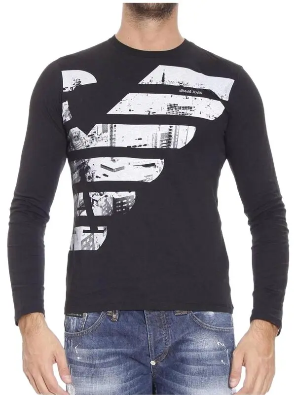 Emporio Armani Long-sleeved Printed T-shirt - Black