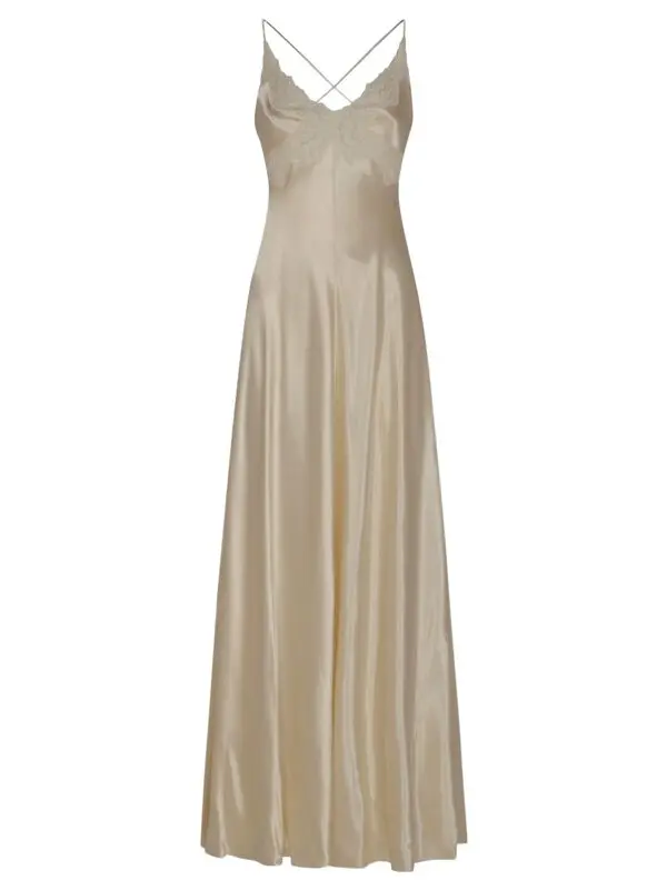 Alberta Ferretti V-neck Lace Trim Maxi Dress - Nude