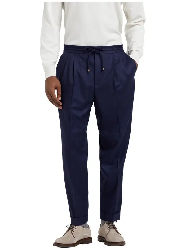 Brunello Cucinelli Pleated Tapered Leg Trousers - Sea Color