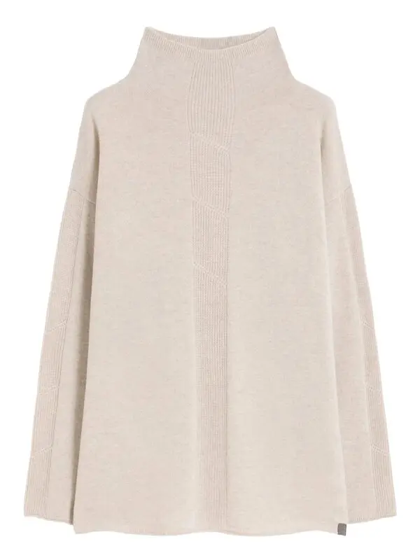 Max Mara Textured Paneled High Neck Sweater - Beige