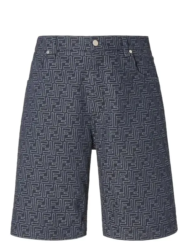 Fendi Ff Jacquard Denim Shorts - Blue