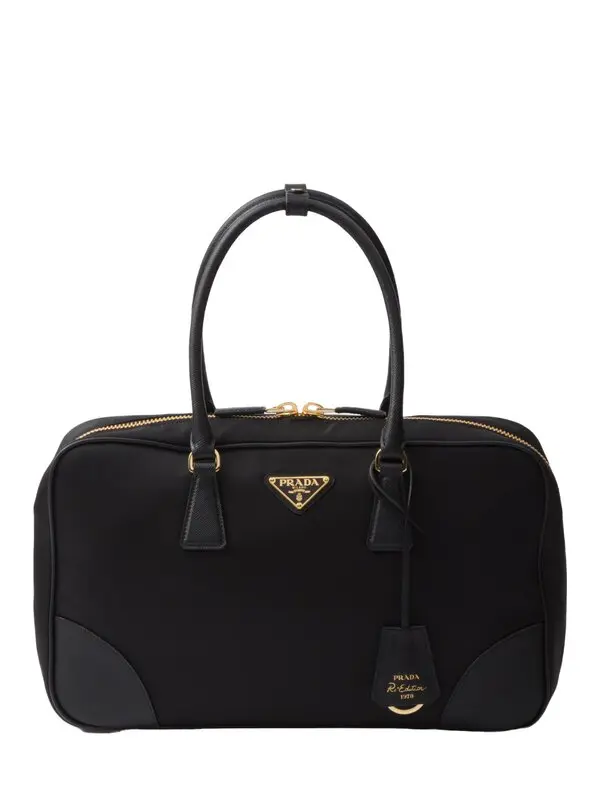 Prada Re-nylon Tote Bag With Enameled Metal Logo - Black