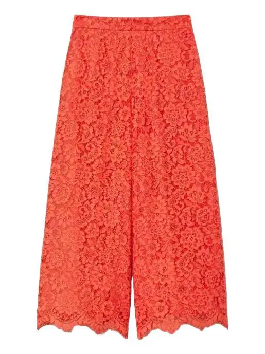 TWINSET Macramé Lace Wide Leg Cropped Trousers - Red