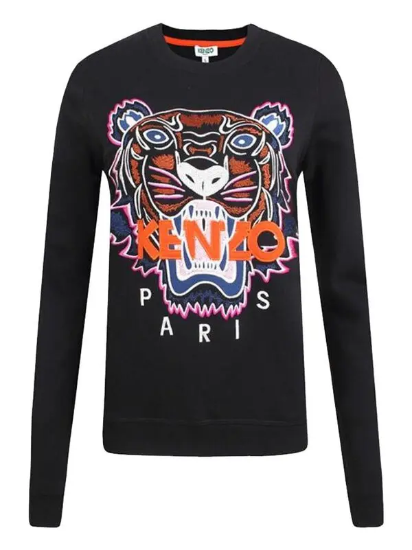 Kenzo Logo Tiger Head Embroidered Sweater - Black