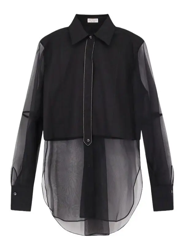 Brunello Cucinelli Embellished Long-sleeved Poplin Shirt - Black