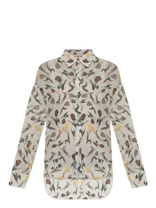 Marni Floral Printed Long Sleeve Shirt - Gray