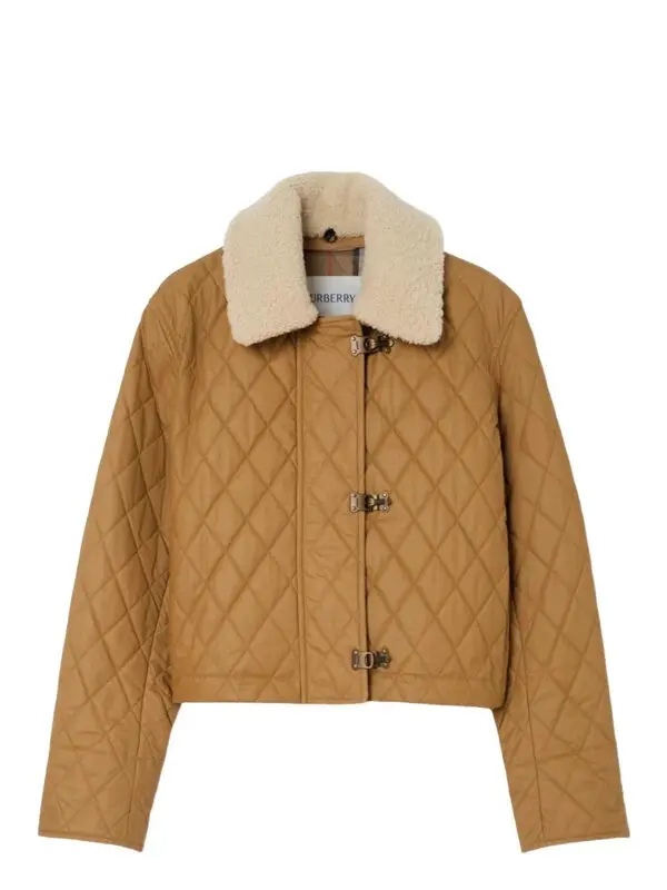 Burberry Shearling Collar Quilted Jacket - Sepia/hay