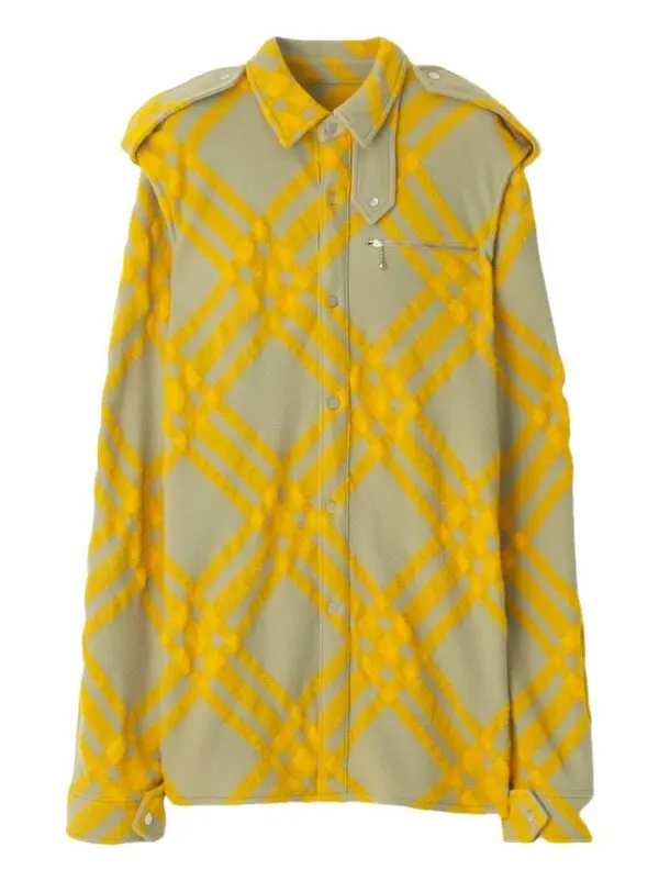 Burberry Long Sleeve Check Shirt With Shoulder Trim And Zip Pockets - Yellow