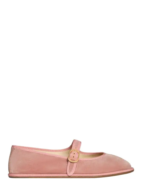 Celine Velvet Ballerina Flats With Triomphe Embroidery - Dirty Pink