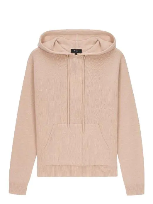 Theory Long Sleeve Ribbed Knit Hoodie With Drawstring - Pink
