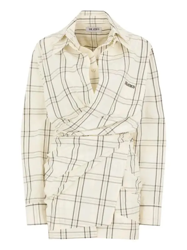Attico Draped Check Shirt - White/black