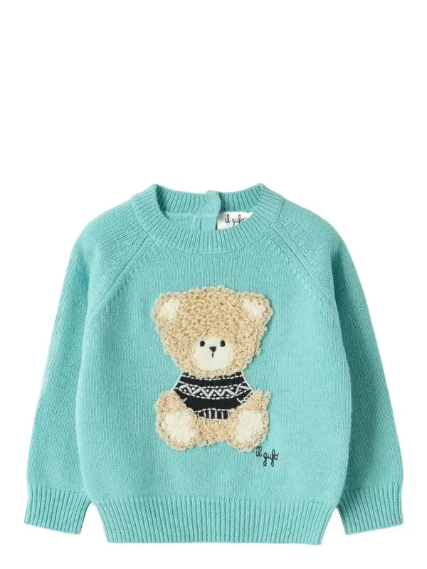 IL GUFO Teddy Appliqué Baby Top - Blue