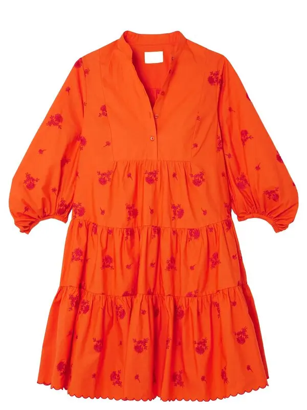 Erdem Laminated Floral Embroidered Midi Dress - Red