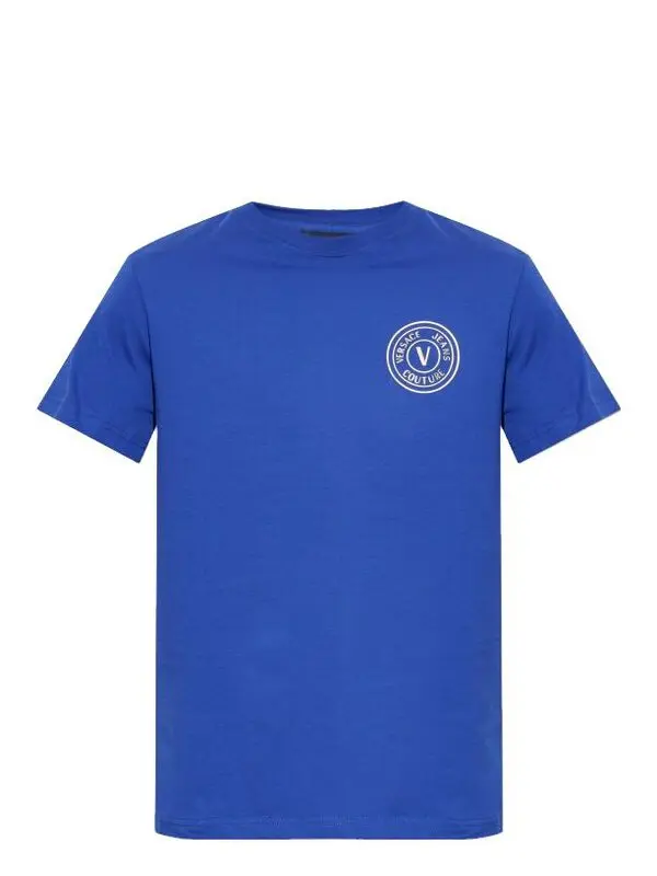 Versace Logo Printed Crewneck T-shirt - Blue