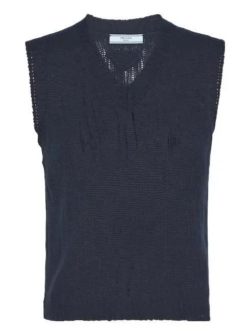 Prada V-neck Knitted Vest - Blue
