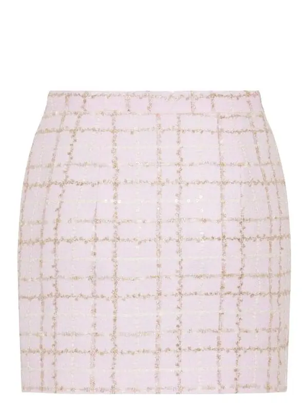 Alessandra Rich Sequin Embellished Plaid Tweed Mini Skirt - Pink
