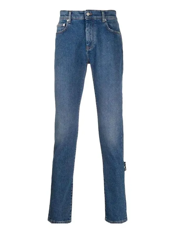 Off-White Logo Print Slim-fit Jeans - Blue