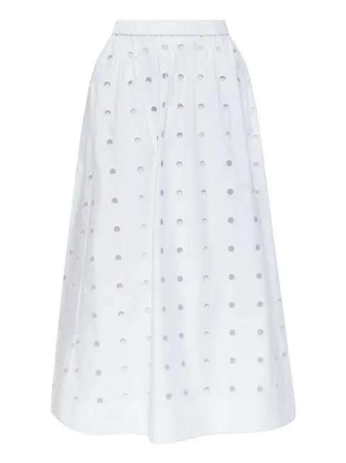 Posse Open-cut Dots Midi A-line Skirt - White