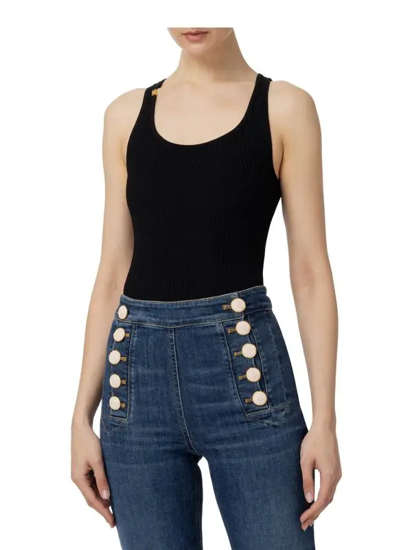 Elisabetta Franchi Fine-ribbed Tank Top With Gold Logo Detail - Blue