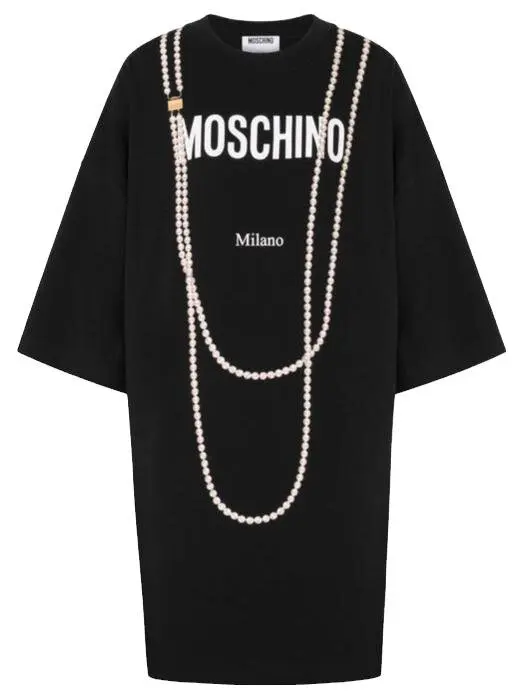 Moschino Print Mini Dress With Pearl Embellishment - Black
