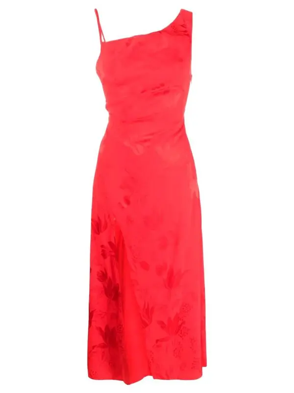 For Love & Lemons Asymmetrical Floral Jacquard Dress - Red