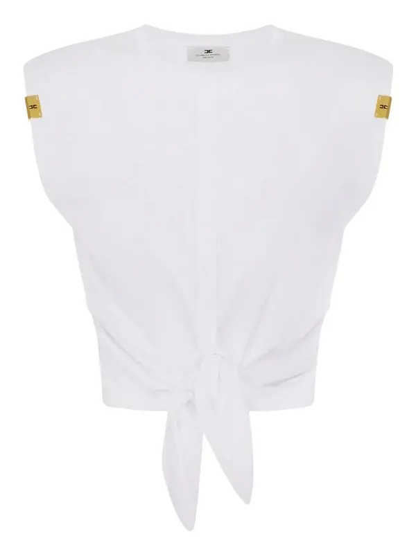 Elisabetta Franchi Knot Jersey T-shirt With Logo Detail - Chalk
