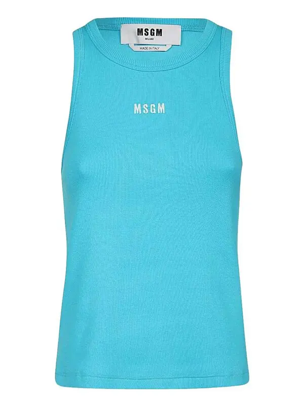 MSGM Logo Embroidered Sleeveless Ribbed Tank Top - Green