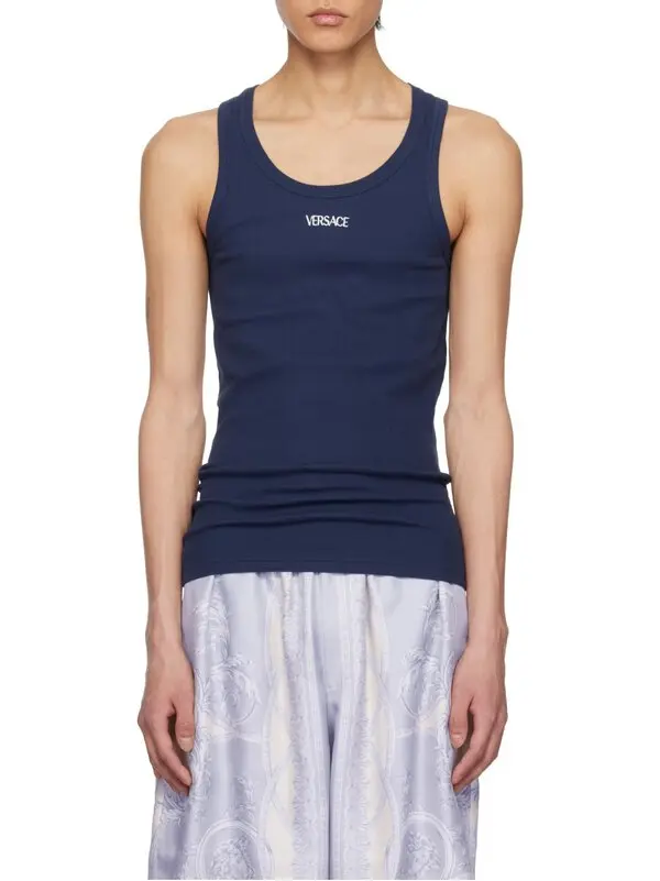 Versace Embroidered Logo Sleeveless Top - Navy Blue