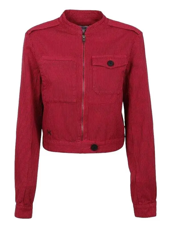 Kenzo Cropped Pinstripe Denim Jacket - Deep Fuschia