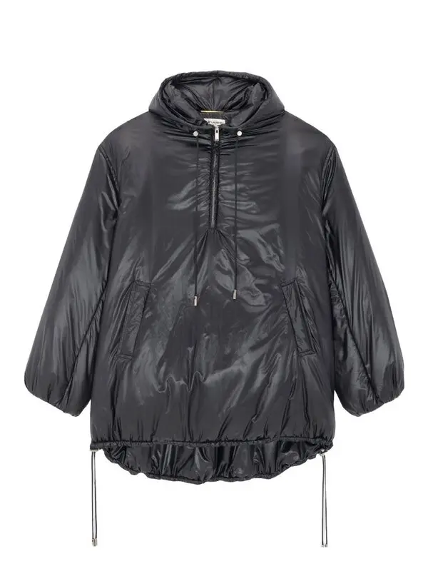 Saint Laurent Logo Embossed Drawstring Jacket - Black