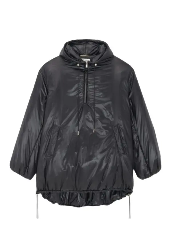 Saint Laurent Half-zip Hooded Jacket With Quilted Cassandre Logo - Black