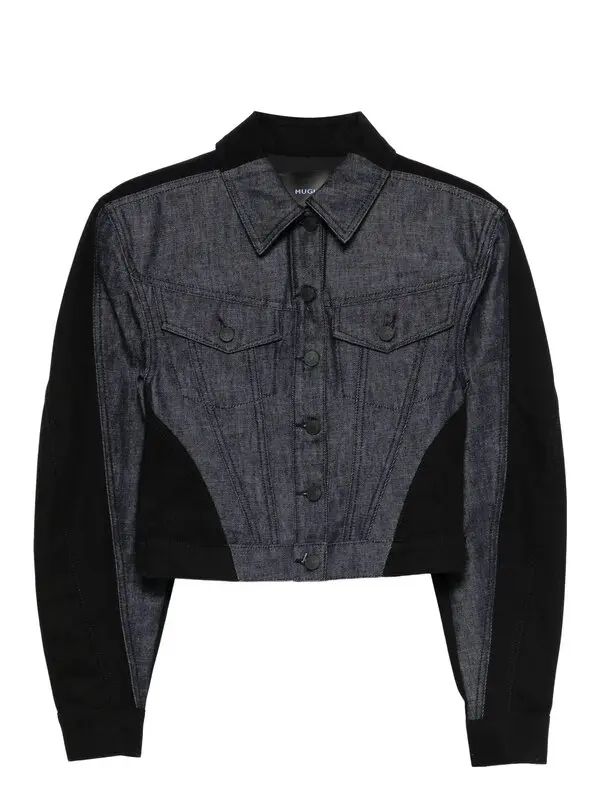 MUGLER Cropped Denim Jacket With Button Fastening - Prussian Blue