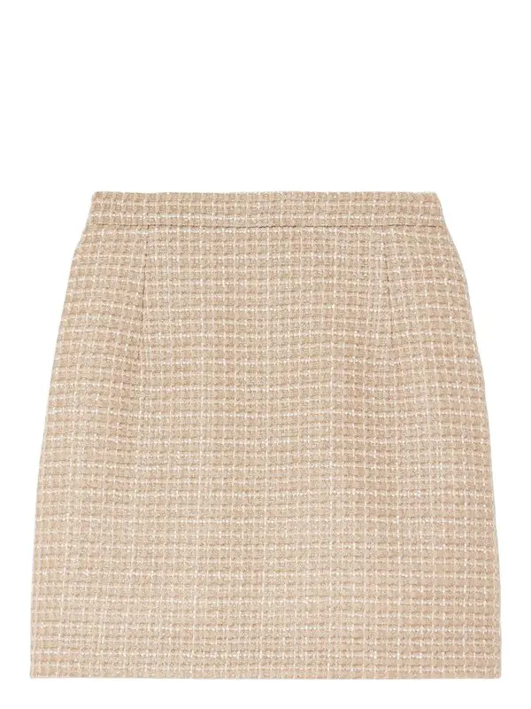 Alessandra Rich Plaid Tweed Skirt With Metallic And Sequined Details - Nude