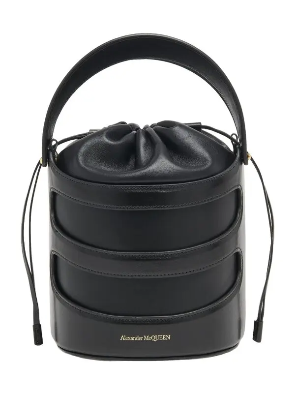 Alexander McQueen Logo Printed Drawstring Bucket Bag - Black