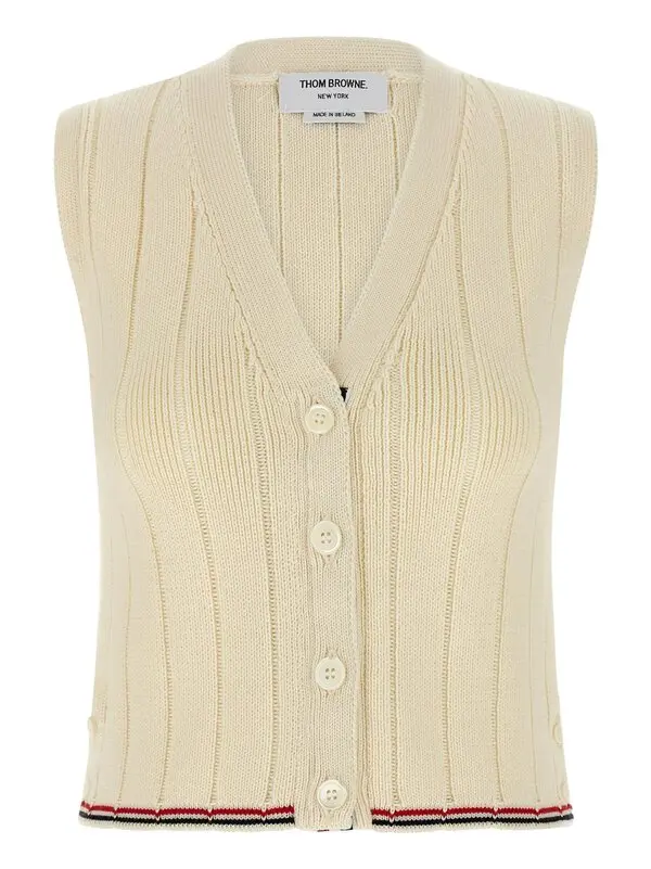 Thom Browne Ribbed V-neck Vest - White