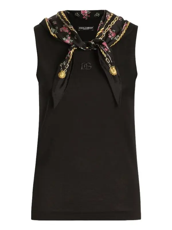Dolce & Gabbana Sleeveless Top With Detachable Scarf - Black